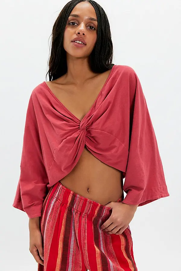 Women's Tie Front Crop Long Sleeves Tops